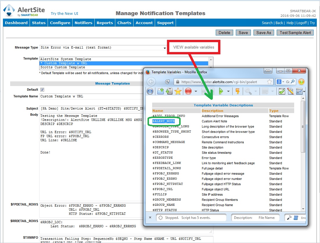 Adding a Note to Alerts with Configuration and Templates